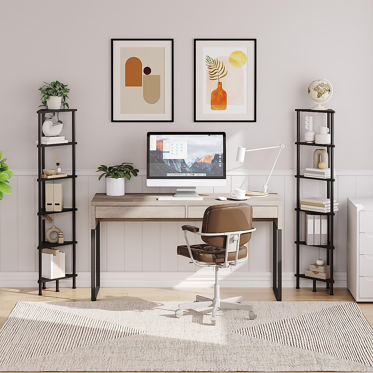 HOOBRO Corner Shelf Stand, Industrial 6-Tier Corner Bookshelf with Metal Frame,Corner Bookcase, Corner Plant Display Stand for Small Spaces, Living Room, Black BK36CJ01