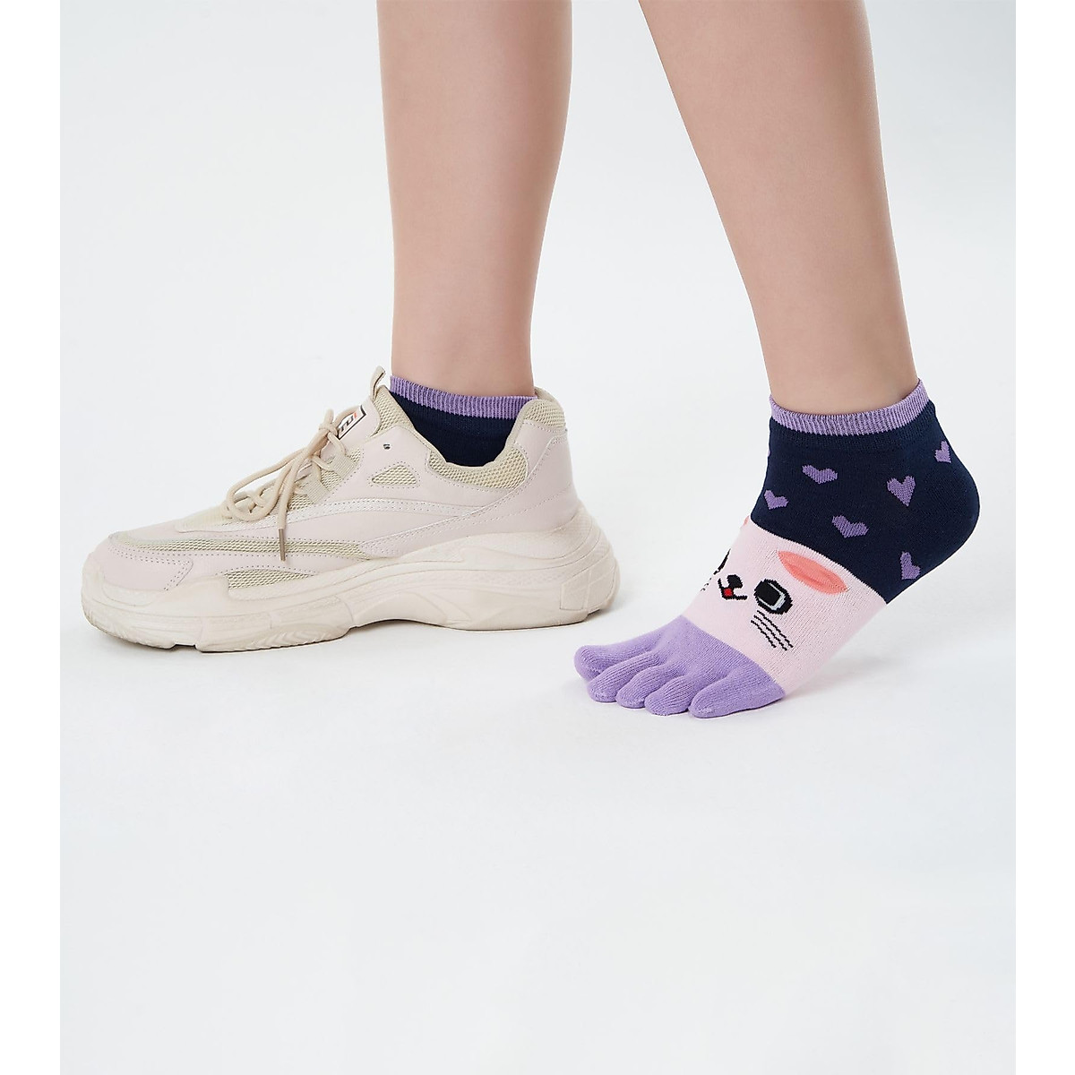 HONOW Women's Low Cut Toe Socks Ankle Cotton Running Socks(Pack of 5/6)