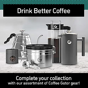 Coffee Gator Stainless Steel Canister - Medium 16oz, Silver Coffee Grounds and Beans Container with Date-Tracker, CO2-Release Valve, and Measuring Scoop - Ideal Coffee Lovers Gifts for Her