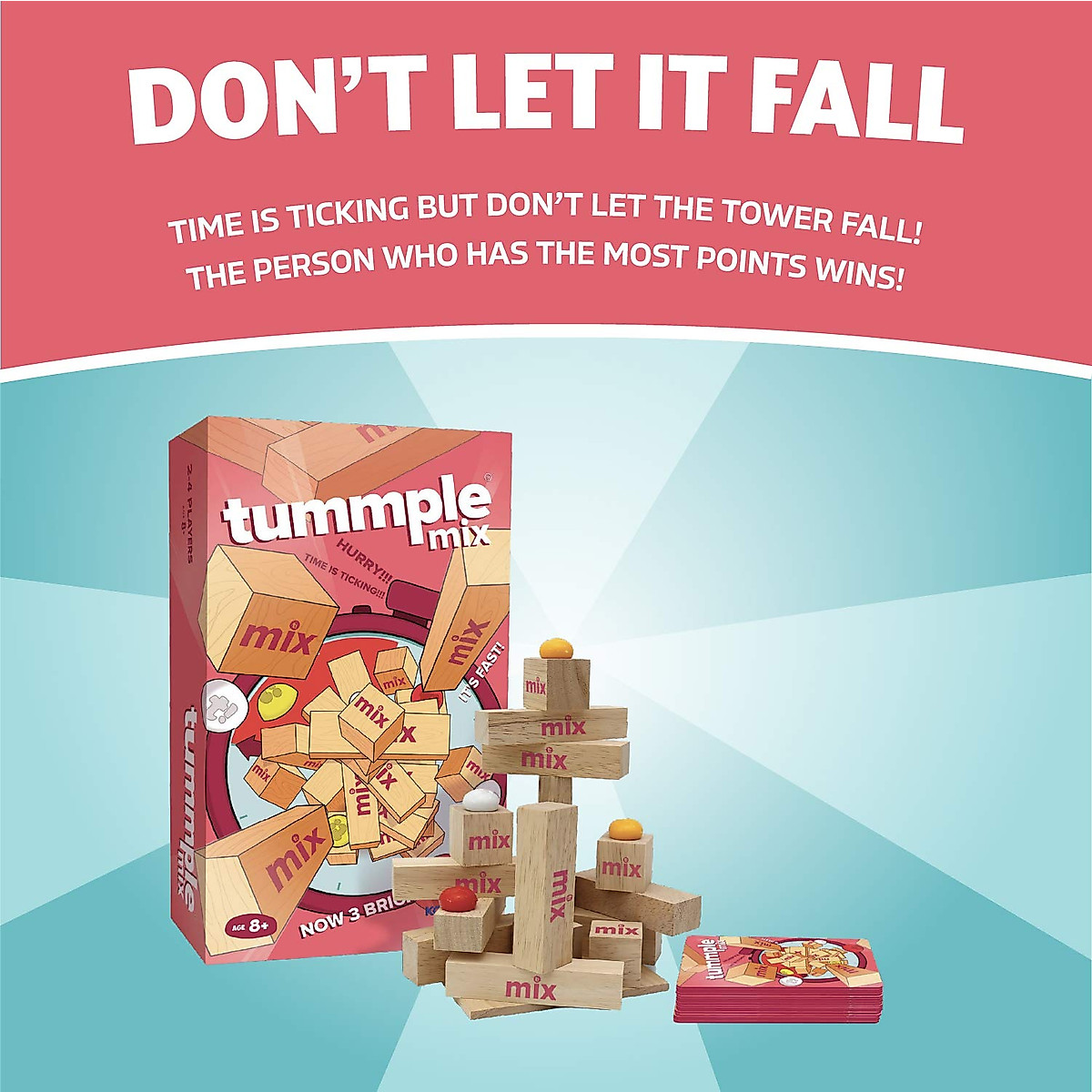 Tummple Mix - Wooden Block Stacking Tower Game – Fun Party Game & Family Board Game for Kids, Teens, & Adults – STEM Educational Game