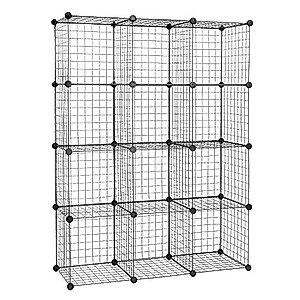 Guilansa Metal Wire 12-Cube Storage,Bookcase, Bookshelf, Storage Cabinet, Wardrobe Closet,Toy Organizer,DIY Closet Cabinet Shelf, Each Cube with 13.8" Sides, Black