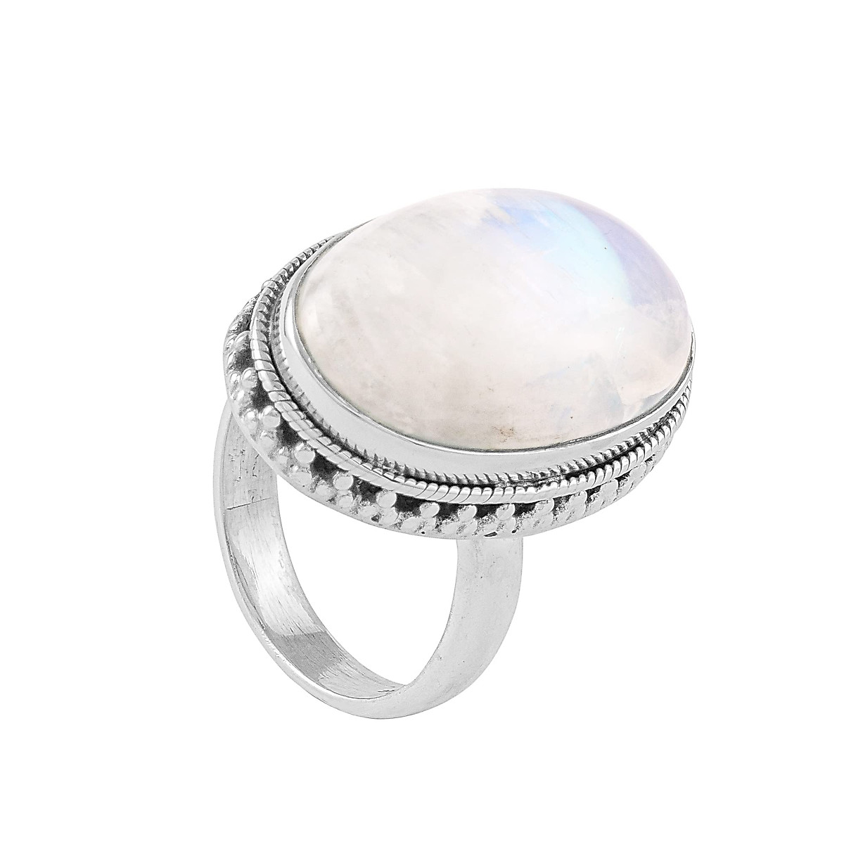 Silver Eternity Big Moonstone ring for Women Oval Stone Ring 925 Sterling Silver Boho Sterling Silver Statement Ring For Gift (White, Ring Size - 7)
