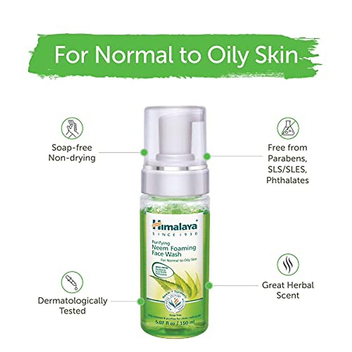 Himalaya Purifying Neem Foaming Face Wash with Neem and Turmeric for Occasional Acne, 5.07 oz (150 ml)