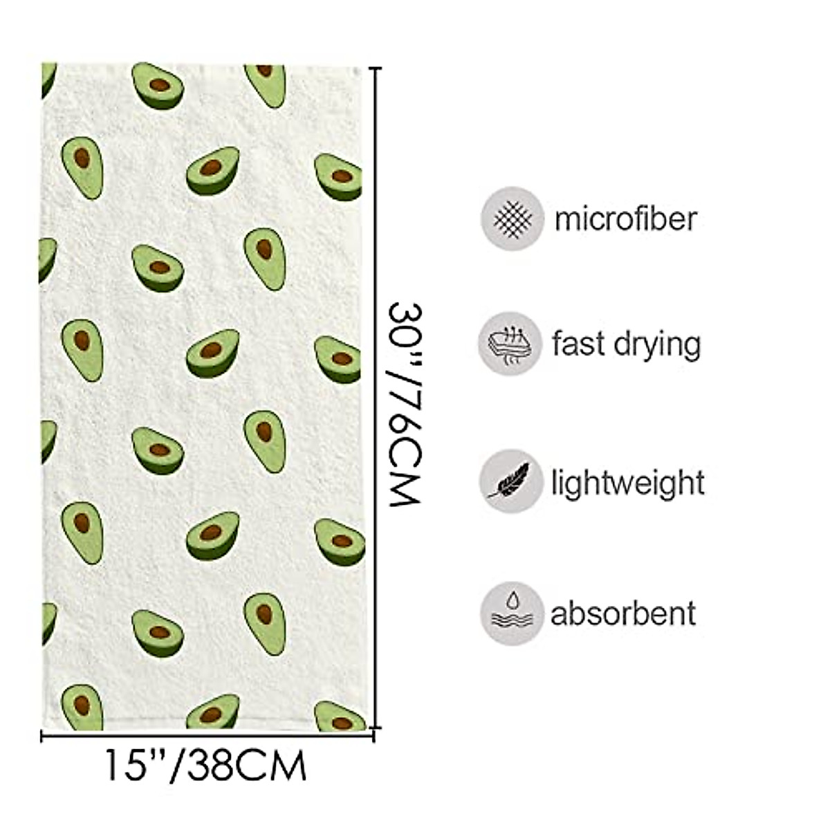 Vantaso Fruit Avocado Hand Towels Kitchen Towels for Bathroom Microfiber Bath Towel Dish Guest Fingertip Towel for Gym Spa Hotel and Bar 30" x 15"