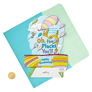 Hallmark Dr. Seuss Pop Up Graduation Card Money or Gift Card Holder (Oh, the Places You'll Go!) for High School, Kindergarten, Middle School, College and College Graduates - 3D Paper Wonder Card