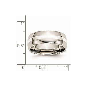 Diamond2Deal Stainless Steel and Sterling Silver Inlay 8mm Polished Band Ring Size 7