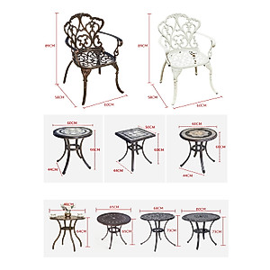 EESHHA Garden Bench 3 Pcs Cast Aluminum Set Garden Furniture Dining Table Chairs Antique Outdoor Seat Patio Seater (D) (C)