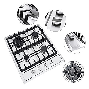 4 Burners Gas Stove Top, 23 inches Gas Cooktop, Stainless Steel Cooktop Cast Iron Grates Gas Stovetop with Thermocouple Protection and Easy to Clean