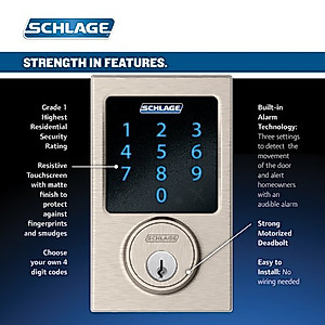 SCHLAGE Connect Century Touchscreen Deadbolt with Built-In Alarm and Handleset Grip with Latitude Lever, Satin Nickel, FE469NX LAT 619 CEN