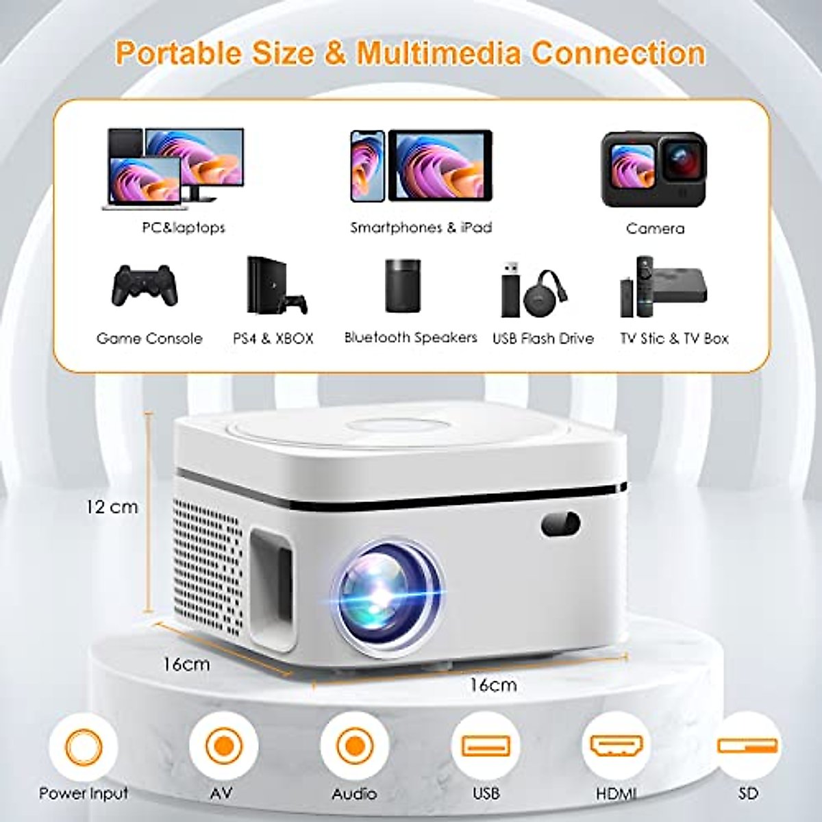 5G WiFi and Bluetooth Projector Built in DVD Player, OSQ Outdoor Movie Projector, Portable DVD Projector 1080P Support with Carry Bag, Compatible with iOS/Android/TV/HDMI/USB