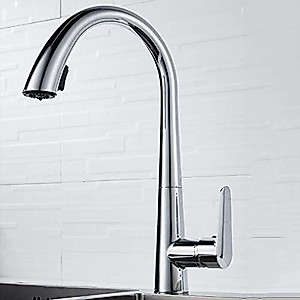 BKWJNYEHI Kitchen Faucet with Pull Out Spray, Kitchen Sink Mixer Faucet Brass Hot Water and Cold Water Swivel Single Hole Multifunction Pull Out Kitchen Mixer Faucet-Grey(Black)