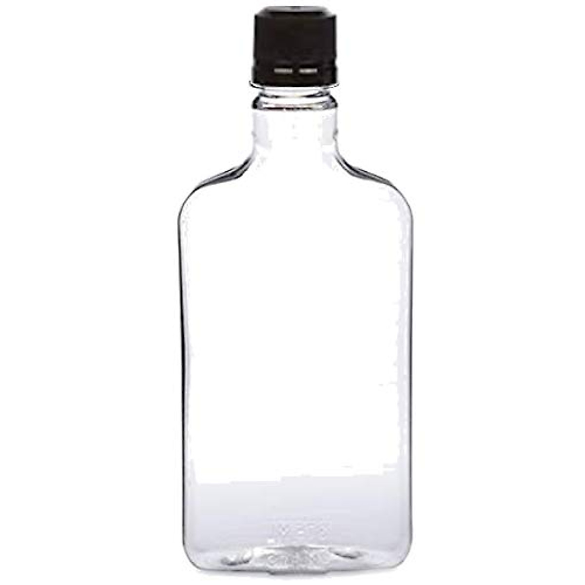 Pellah 375 ml (12.7 Oz.) Plastic Flask PET Clear Bottle For Beverage Liquor Sauce Juice Honey With Tamper Evident Seal(24 Pack) (Black Lids)