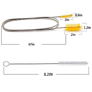 Flexible Drain Brush，Nylon Cleaner Double Ended Elastic Hose Pipe 67-inch and 2 PCS 8.2-inch Straw Cleaning Brush (Yellow)