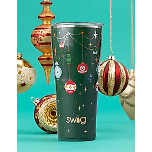 Swig Life 32oz Insulated Tumbler, Travel Coffee Tumbler with Lid, Cup Holder Friendly Travel Coffee Mug, Stainless Steel Thermos with Lid (Deck The Halls)