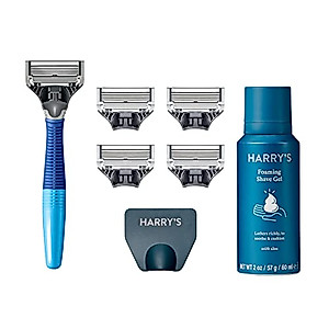 Harry's Razors for Men - Men's Razor Set with 5 Razor Blade Refills, Travel Blade Cover, 2 oz Shave Gel (Ocean Blue)
