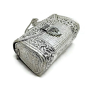 Trend Overseas women gift bridal bag Brass Metal Clutch Sling Bag Indian Ethnic Antique clutch (Silver)