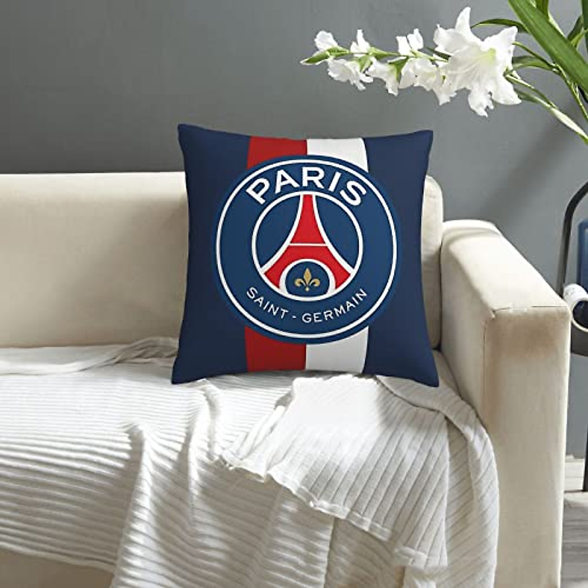 xfeiqzu Paris Saint Germain Throw Pillow Covers Square Decorative Pillowcase Cushion Case for Bedroom Living Room Couch Sofa Bed 18x18 Inch