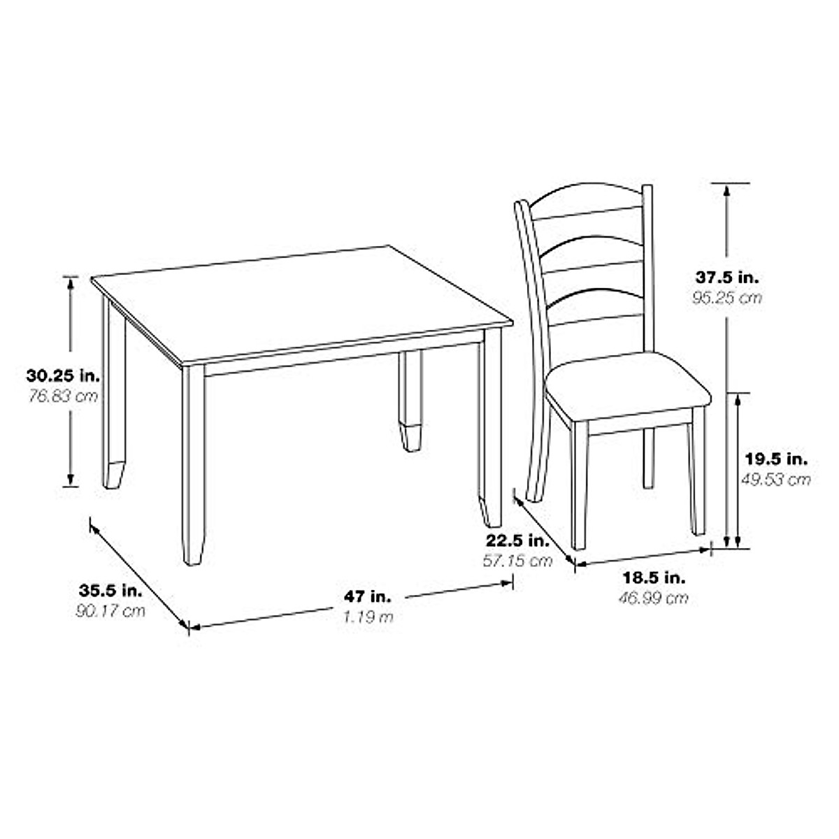 OSP Home Furnishings West Lake Dining Table Set, 5-Piece, Antique Finish Natural Top and Grey Base with Charcoal Fabric