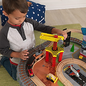 KidKraft Transportation Station Wooden Train Set and Table with Airport, Helicopter, 58 Pieces Included, Gift for Ages 3+