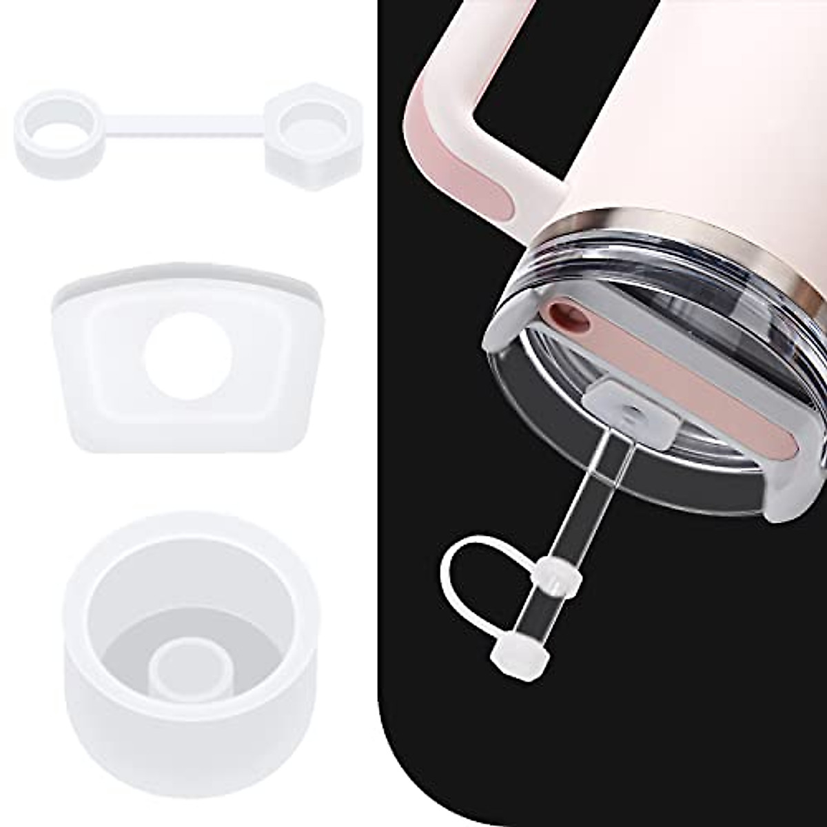 3Pcs Spill Proof Stopper Silicone for Stanley Cup 2.0 40oz/30oz Tumbler Leakproof Water Bottle Sealing Accessories with Round Top Leak Proof stopper Plug & Square lid anti-leak Stopper,Straw Cap Cover