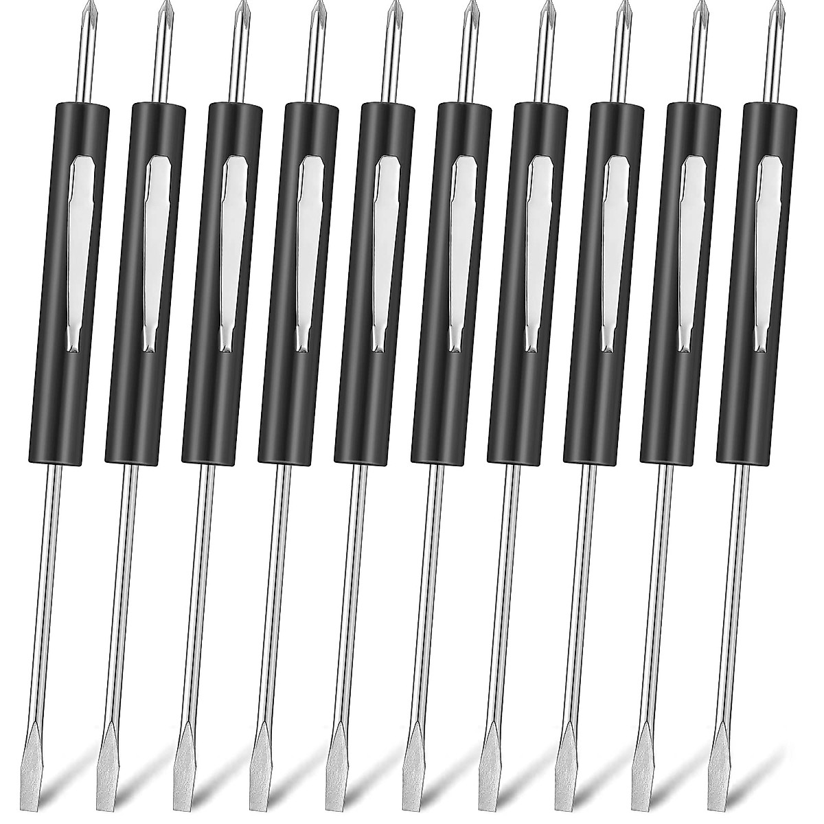 10 Pieces Pocket Screwdriver Set with Clip Double End and Slotted Two-use Screwdriver Set Pocket Mini Pocket Screwdrivers for Mechanics, Electricians, Electronic Technicians, Assemblers (Black)