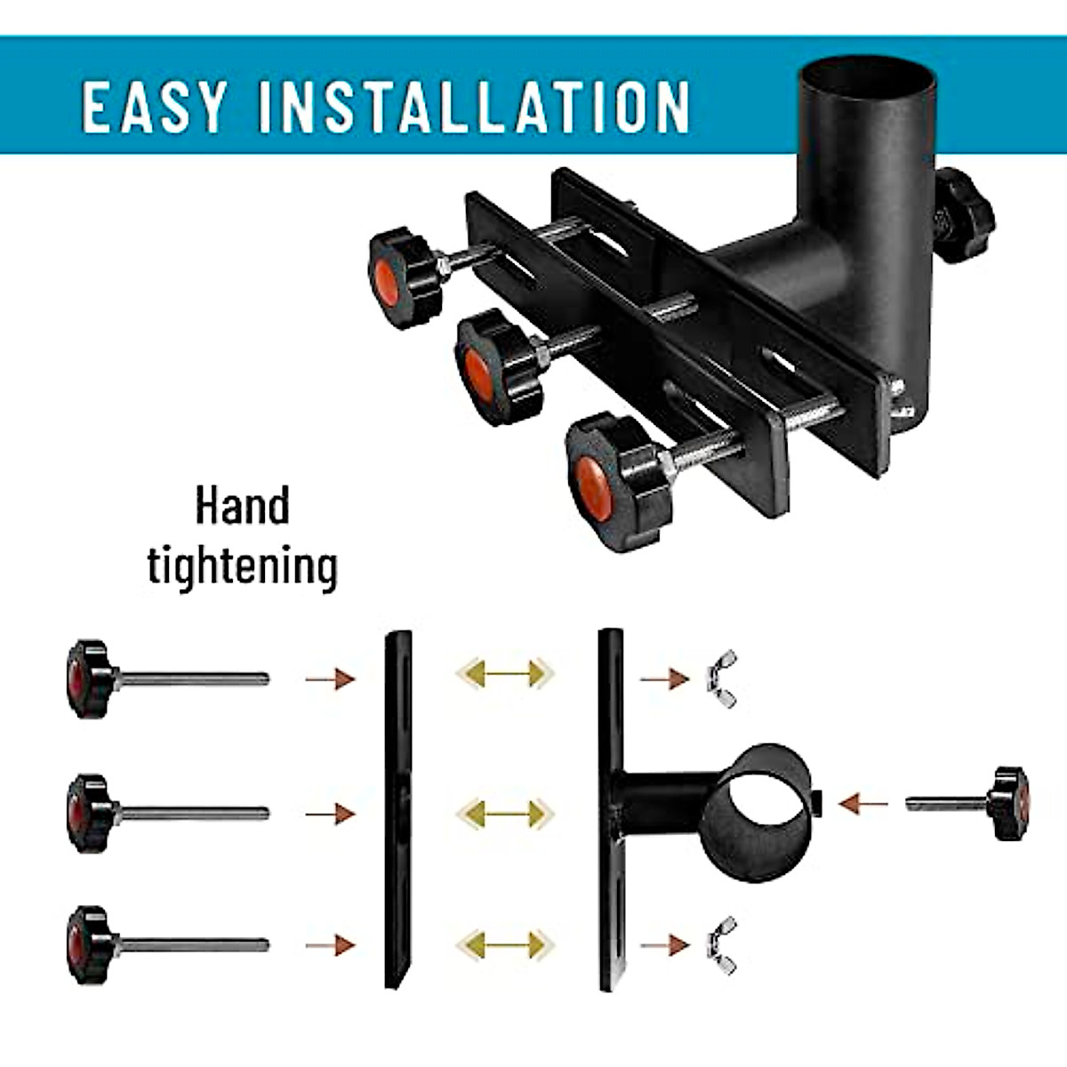 Vinazone Patio Umbrella Holder, Heavy Duty Deck Umbrella Mount, Umbrella Holder for Deck Railing, Deck Mount Umbrella Holder, Umbrella Deck Mount, Umbrella Clamp for Fence, Railing, Deck- Set1 -Black