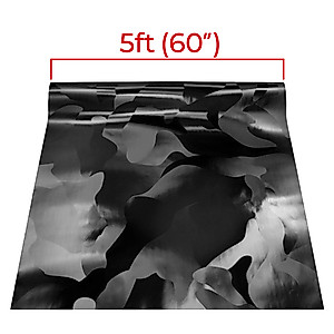 VViViD+ 2020 Edition Black Stealth Large Sized Pattern Camouflage Vinyl Car Wrap Roll (1ft x 5ft) Self Adhesive Film Air Release Technology, Scratch Resistance, Protective Liner, Bubble-Free