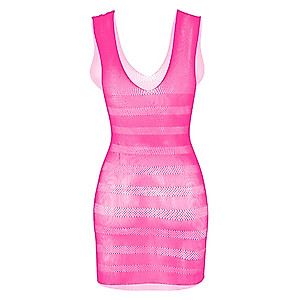 Vorifun Women Fishnet Lingerie V-Neck Sleepwear One Size One Piece Babydoll Mini Dress One Piece Rose Red