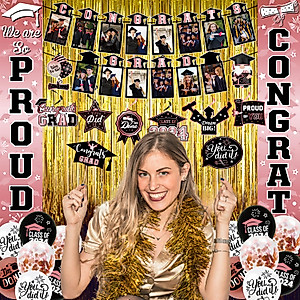 2024 Pink Graduation Decorations, Pink Graduation Banner Class of 2024 Pink and Black Graduation Party Supplies Balloons Graduation Photo Props Decorations Class of 2024 Pink Congrats Grad 2024