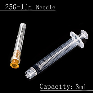 50 Pack - 3ml 25Ga Plastic Dispensing Syringe Tool, Industrial and Scientific Lab Consumables for Refilling, Measuring Liquids, Experiments Research