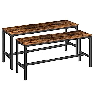 HOOBRO Dining Benches, Pair of 2 Kitchen Benches, Industrial Table Benches, Wooden Indoor Benches, Durable and Stable, for Dining Room, Kitchen, Living Room, Bedroom, Rustic Brown BF02CD01