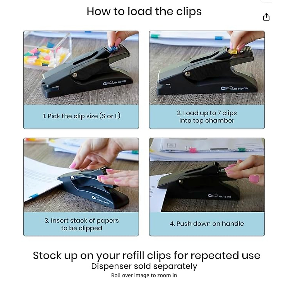 OfficeGoods No Slip Clip Staple Free Stapler - Revolutionary Clasp & Fastener for Documents & Reports - Holds 2 to 50 Pages Perfectly Without Staples - 40 Reusable Clips