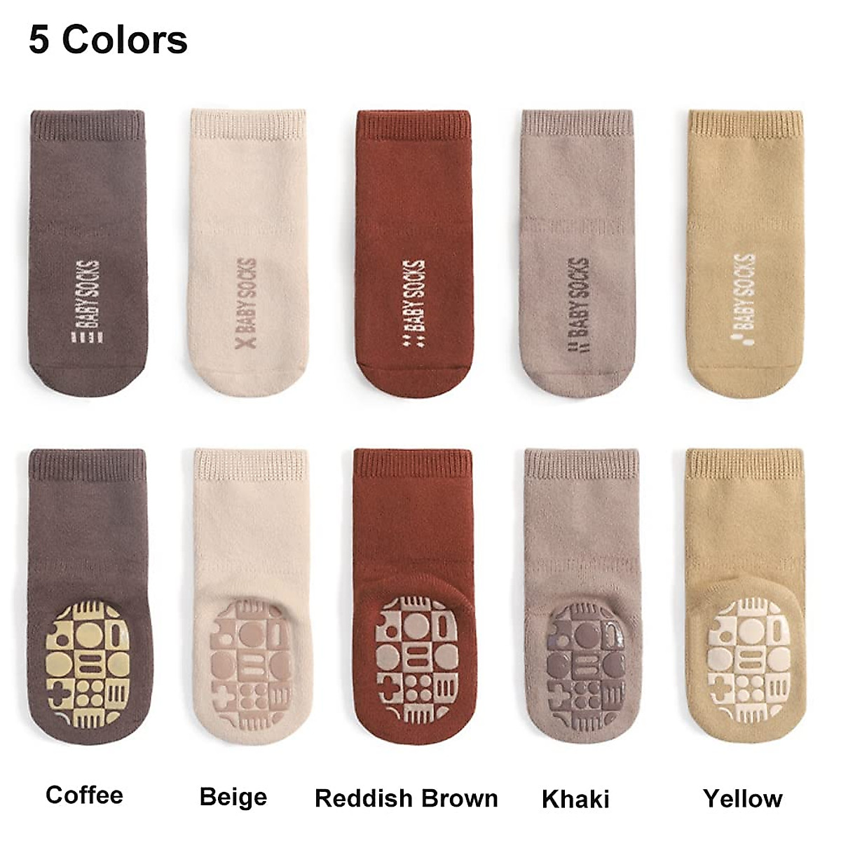 Exegawe Baby Non Slip Socks Winter - 5 Pairs Toddler Kids Thick Warm Crew Socks with Grips for Girls Boys Non Skid Socks(F1-5 Colors,M/1-3 Years)