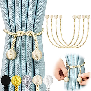 Hangtty 4 Pack Curtain Tiebacks Elegant Decorative Curtain Tie Backs Rope Curtain Holders for Drapes Window Treatment Holdbacks for Drapes or Curtains, Beige