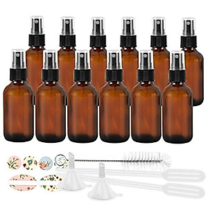 STARSIDE 12 Pack (120 ml) 4oz Amber Glass Spray Bottles with Fine Mist Sprayer & Dust Cap for Essential Oils, Perfumes,Cleaning Products.Included 1 Brush,2 Funnels,2 Droppers & 18 Labels.