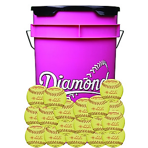Diamond 6-Gallon Pink Ball Bucket with 18 DRC-10RFPSC 10-inch Yellow Softballs