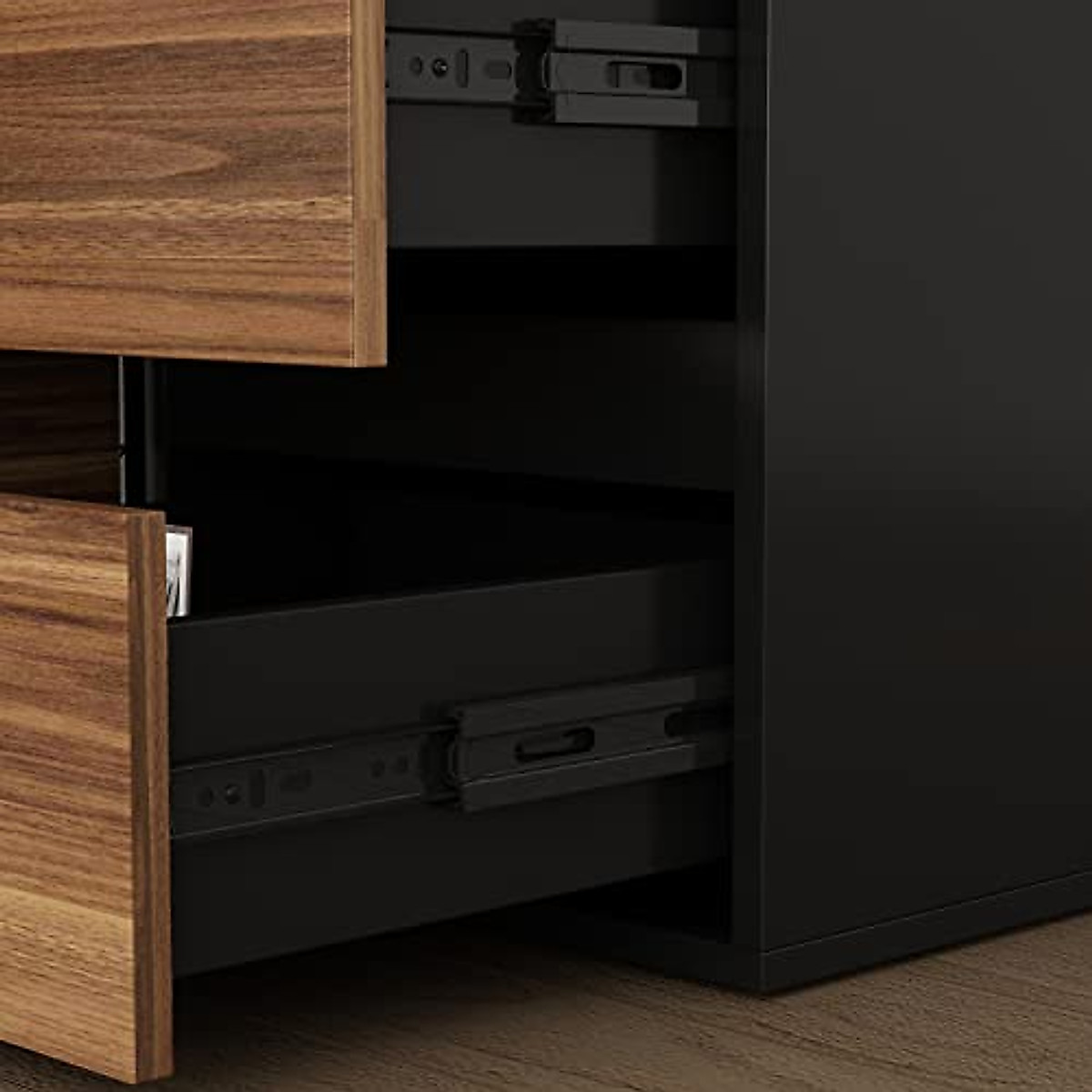 Homsee Home Office Computer Desk Corner Desk with 3 Drawers, 2 Shelves & 2 Doors, 55 Inch Large L-Shaped Study Writing Table with Storage Cabinet, Black & Brown (54.3”L x 40.9”W x 29.1”H)