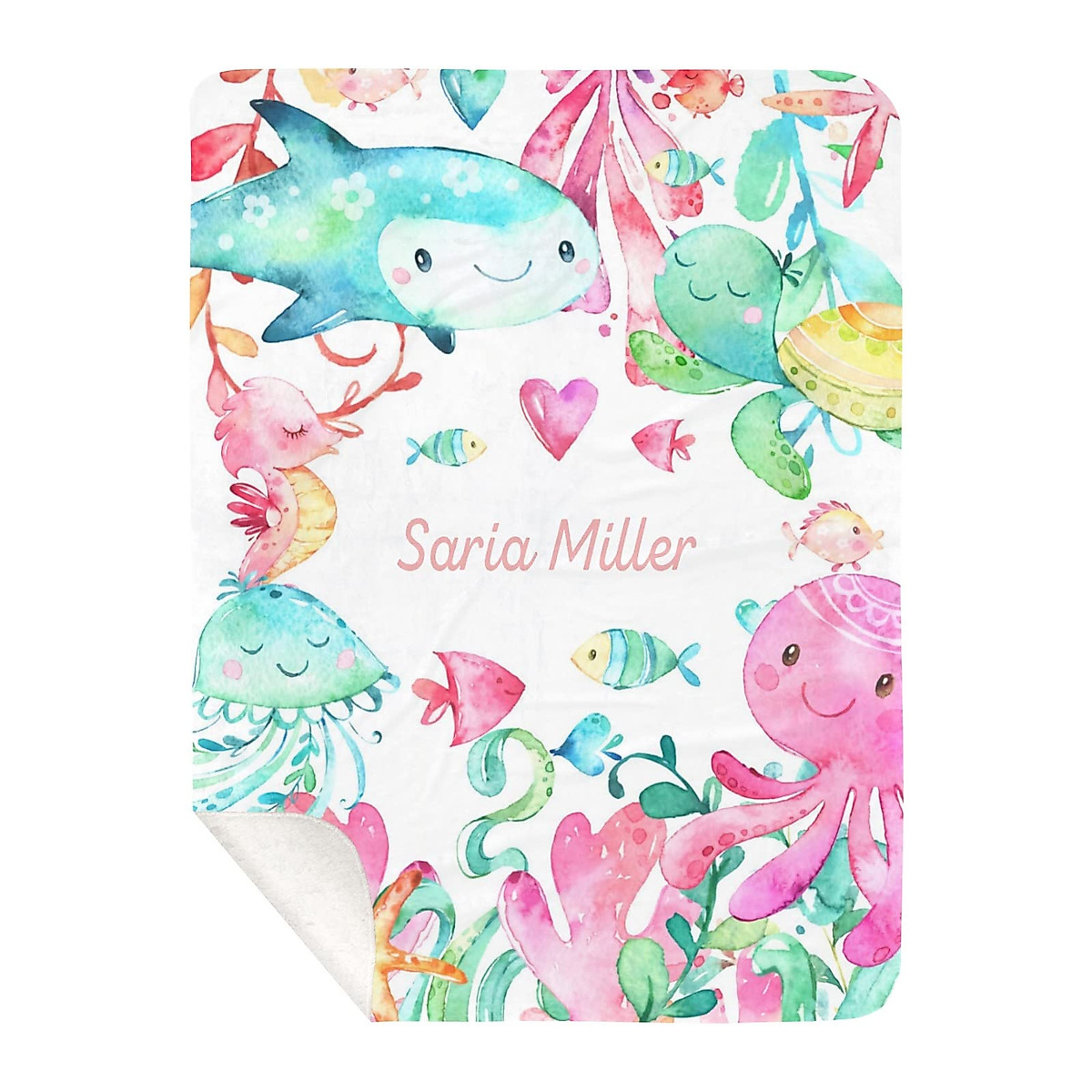 Sea Ocean Octopus Whale Personalized Baby Blanket for Girl Boy Soft Warm Newborn Throw Naps Swaddle Custom Blanket 30X40 in