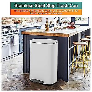 MKDLUFEI Kitchen Trash Can Fingerprint-Proof Stainless Steel Trash Can with Silent Lid and Removable Inner Bucket for Kitchen Office and Bathroom Gabage Can 50L/13 Gallon Trash Can Kitchen