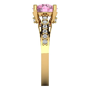 Clara Pucci 2.21 ct Round Cut cathedral Solitaire Pink Simulated Diamond Engagement Promise Anniversary Bridal Ring 14k Yellow Gold