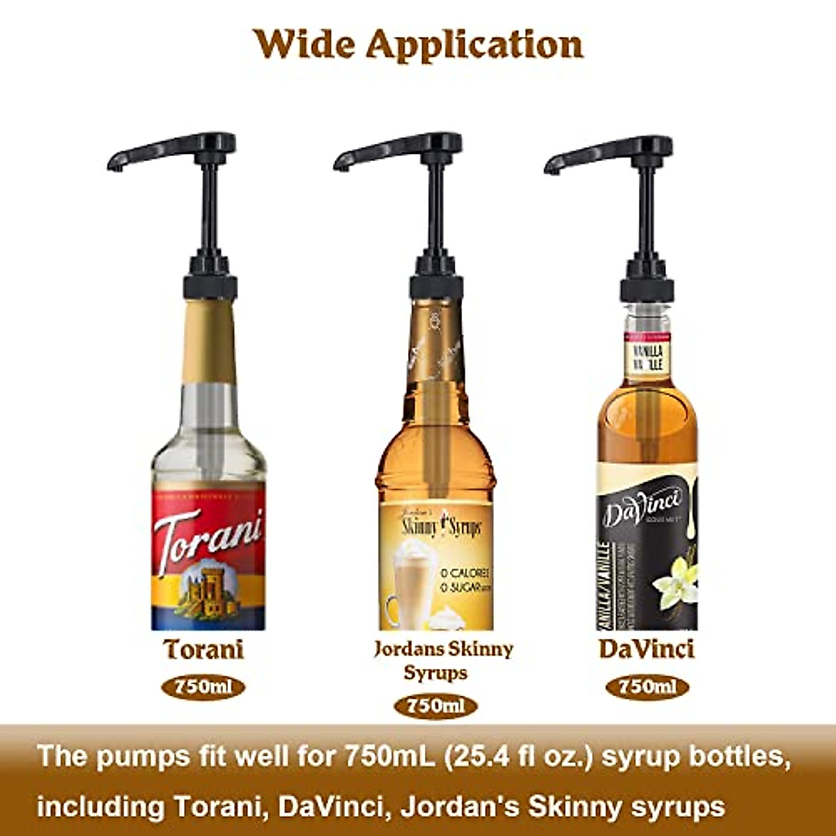 SunyamGo Coffee Syrup Pump, Compatible with Torani, DaVinci, Jordans Skinny Syrups - Torani Syrup Pump Dispenser Fits 750Ml Bottles, Black (Pack of 3)