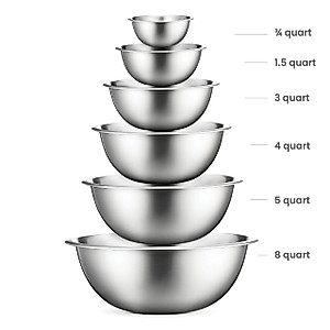 FineDine Stainless Steel Mixing Bowls (Set of 6) Stainless Steel Mixing Bowl Set - Easy To Clean, Nesting Bowls for Space Saving Storage, Great for Cooking, Baking, Prepping