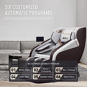 MMQ Massage Chair Zero Gravity Full Body-Electric Shiatsu Recliner with Back Heating and Foot Roller，Built-in Bluetooth Speakers for Home and Office，Plug and Play (Brown)