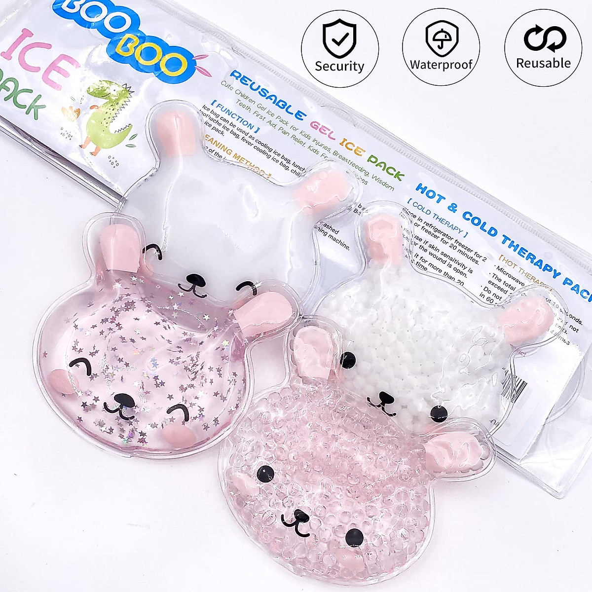 4 PCS Boo Boo Ice Packs, Kids Reusable Gel Ice Pack, Cute Children Gel Ice Pack for Kids Injuries, Kids cute lunch ice pack, Breastfeeding, Wisdom Teeth, Pain Relief, Kids Fever, Headaches(/3.8X3.2in)
