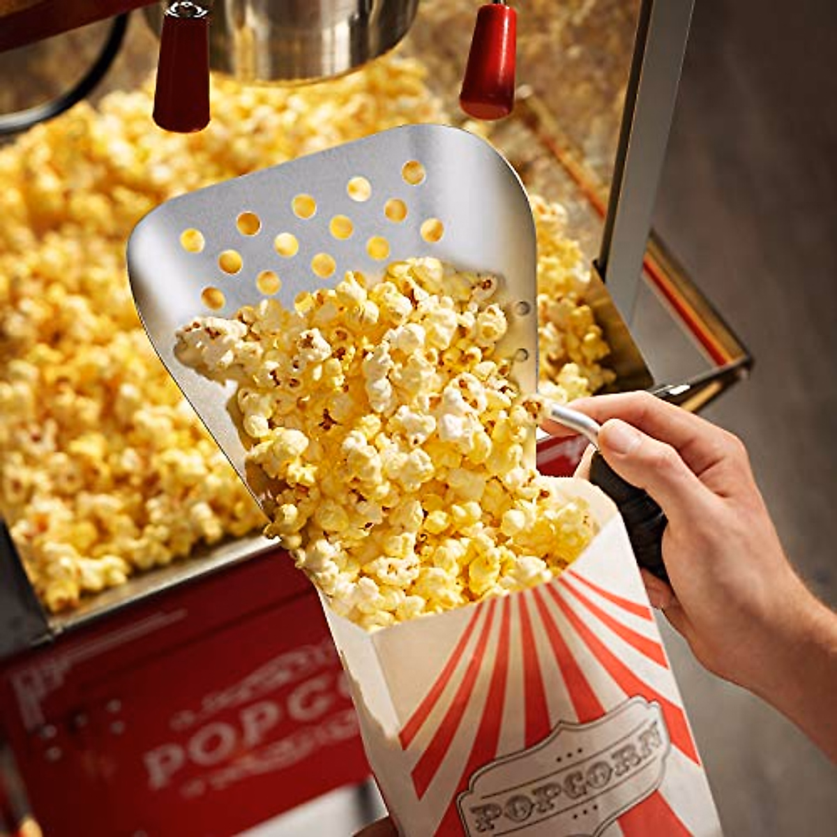Olde Midway Commercial Popcorn Scoop with Holes, Aluminum Speed Scooper for Filling Bags and Boxes