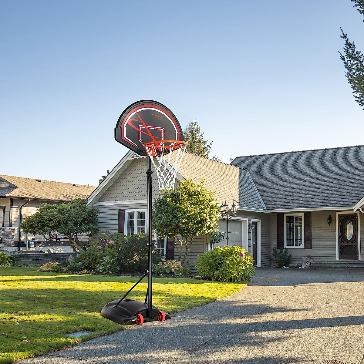 Yaheetech 32" Portable Basketball Hoop Goal System 7-9ft Height Adjustable Polyethylene Backboard for Indoor/Outside w/Sturdy Rim & Wheels