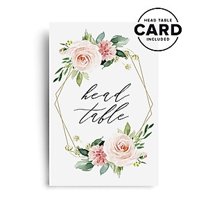 Bliss Collections Table Numbers, Geometric Floral, Double-Sided Cards Plus Head Table Card for Your Wedding, Reception, Anniversary, Birthday Party or Celebration, 4"x6" (1-25 Plus Head Table Card)