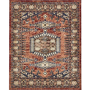 Unique Loom Utopia Collection Traditional Geometric Vintage Inspired Area Rug with Warm Hues, 8' x 10', Terracotta/Blue