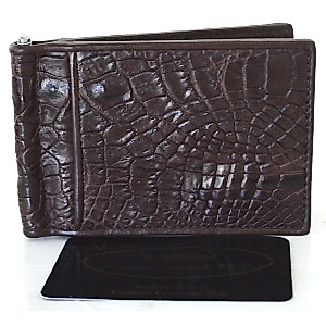 Authentic M Crocodile Skin Men's Money Clip Belly Leather Wallet Dark Brown