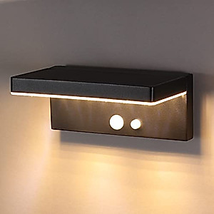 DAWALIGHT Solar Outdoor Wall Light, Motion Sensor with 3 Lighting Modes 3000K ip44 Waterproof, Solar Light Patio Porch Decoration Aluminum Black